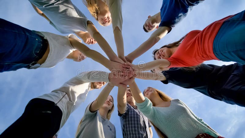 Close-up Join Hands Group Meeting, Young People Teamwork Concept. Stock ...