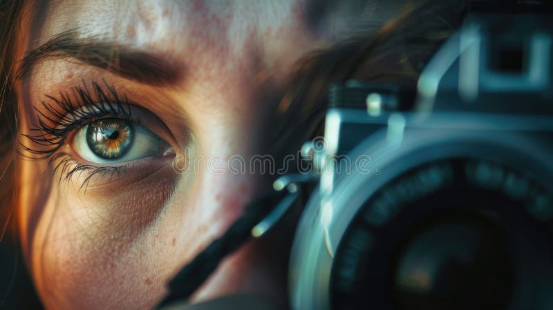 Close Up of Journalist Looking at Camera while Take a Photo with Camera ...