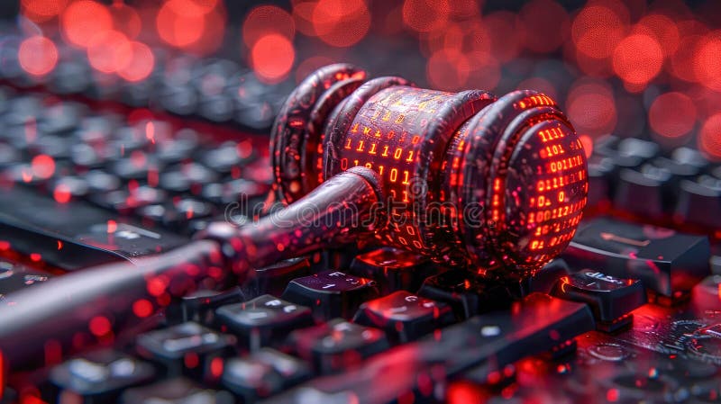 Close Up of Judge Gavel and Binary Code with Bokeh Background Stock ...