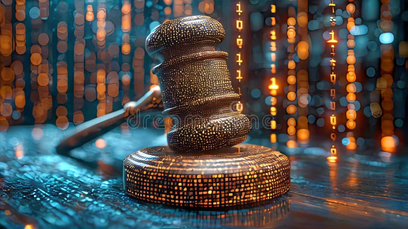 Close Up of Judge Gavel and Binary Code with Bokeh Background Stock ...