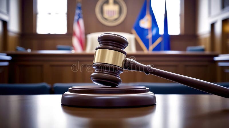 A Close-up of a Judicial Hammer Against the Background of a Court Stock ...