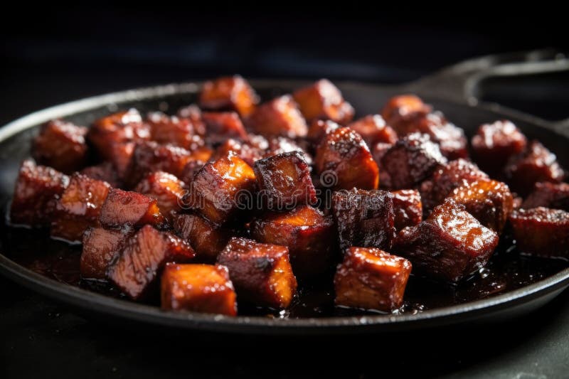 Close-up of Juicy Bbq Burnt Ends on a Black Plate Stock Illustration ...