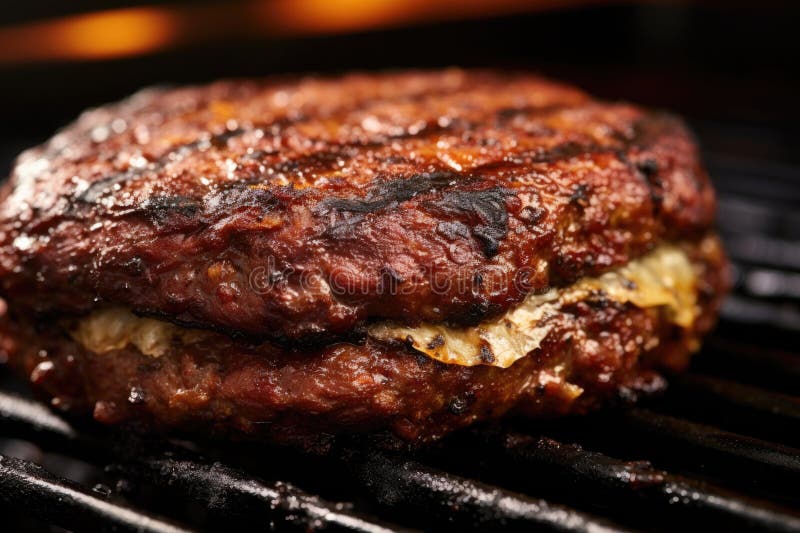 Close-up of a Juicy, Cooked Burger Patty with Grill Marks Stock ...