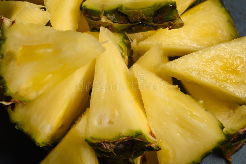 Close-up Juicy Cut Pineapple on the Kitchen Table Stock Image - Image ...