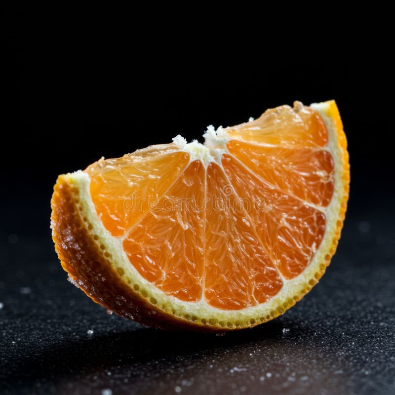 Close Up of a Juicy Orange Slice on Dark Background Stock Illustration ...