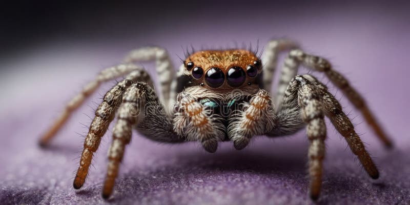 Close-up of a Jumping Spider on a Purple Surface. Stock Illustration ...