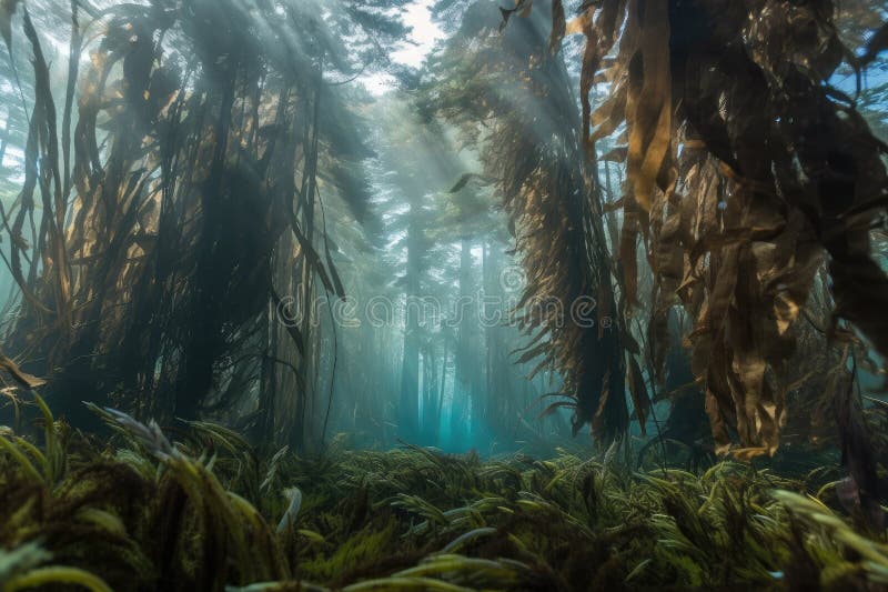 Close-up of Kelp Forest with Schools of Fish Swimming among the Fronds ...