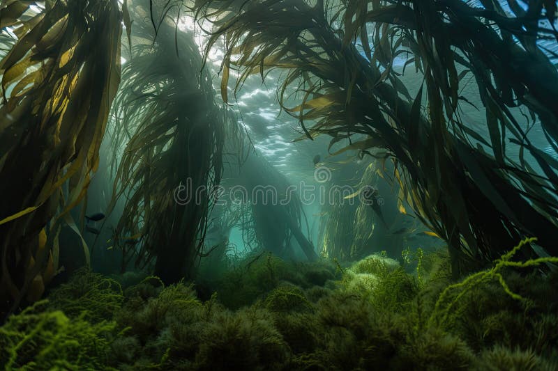 Close-up of Kelp Forest with Schools of Fish Swimming among the Fronds ...