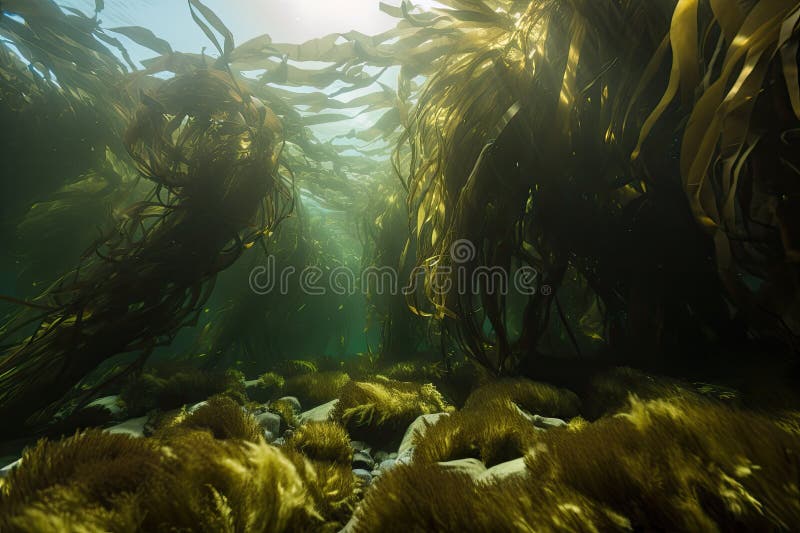 Kelp Forest with View of Distant, Colorful Reef Stock Illustration ...
