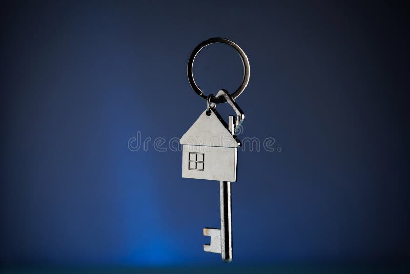 A Close Up of a Key on Blue Background Stock Image - Image of protect ...
