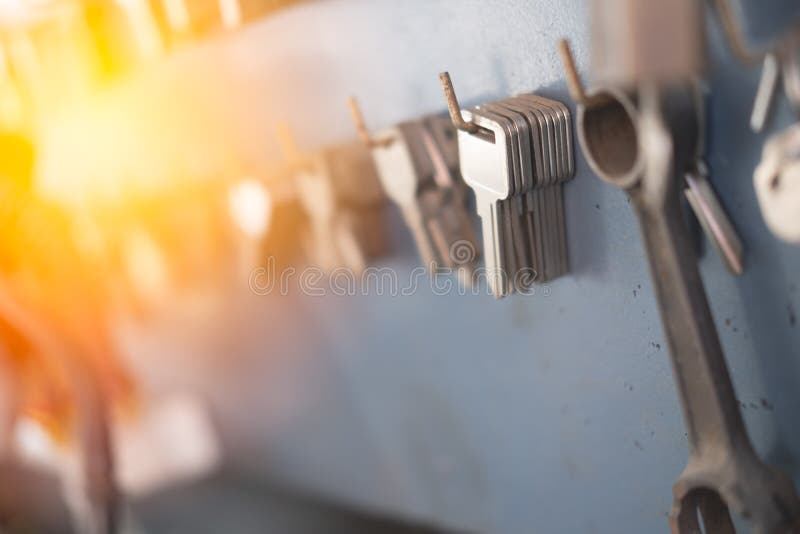 Close Up of Key Hanging on Wall in Key Maker Shop Stock Image - Image ...
