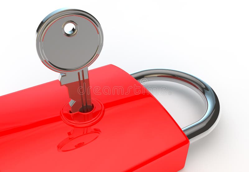 Close Up of Key in a Red Padlock Stock Illustration - Illustration of ...