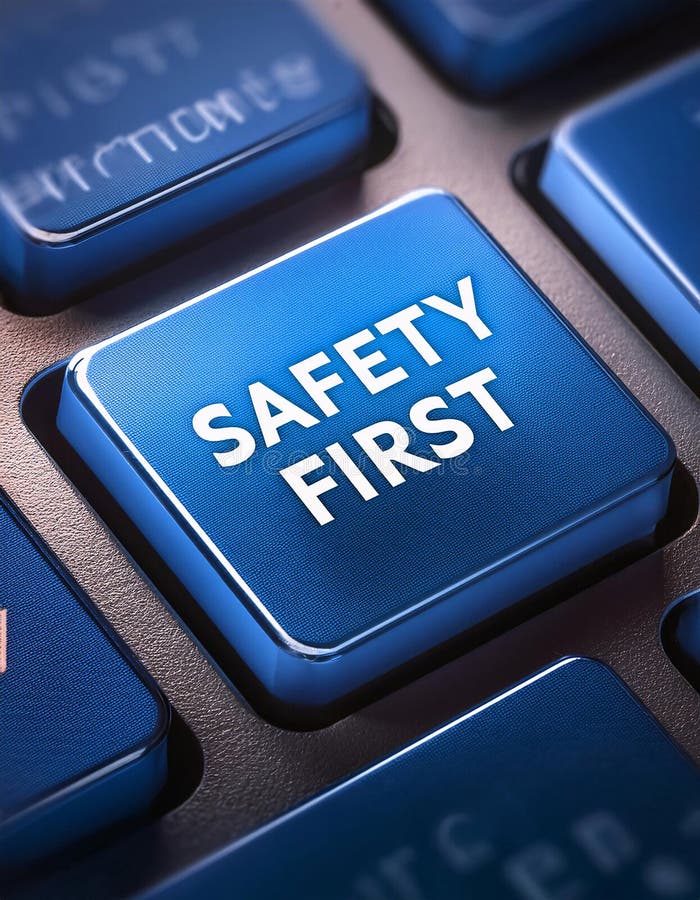 A Close-up of a Keyboard with a Blue Key Labeled Safety First in White ...