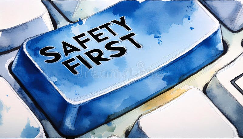 A Close-up of a Keyboard with a Blue Key Labeled Safety First in White ...