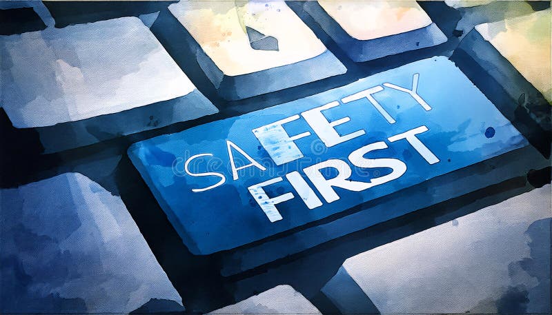A Close-up of a Keyboard with a Blue Key Labeled Safety First in White ...