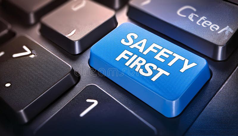 A Close-up of a Keyboard with a Blue Key Labeled Safety First in White ...