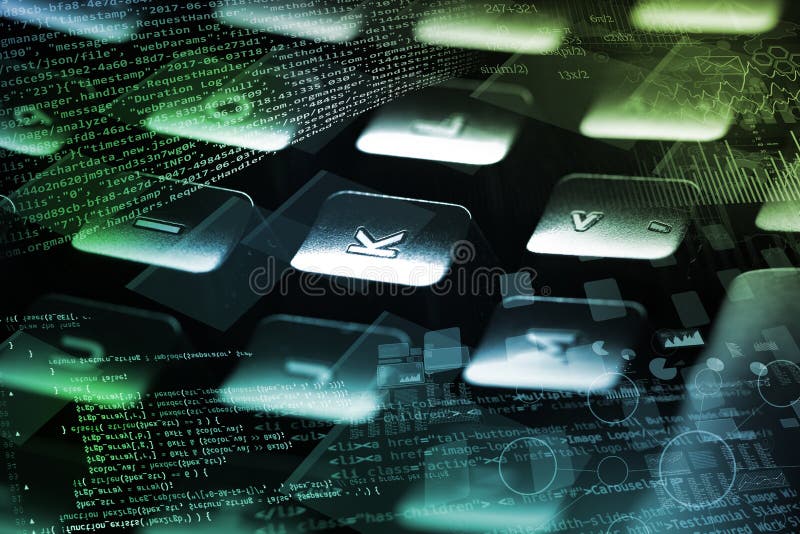 Close-up Keyboard with Coding Concept Stock Photo - Image of binary ...