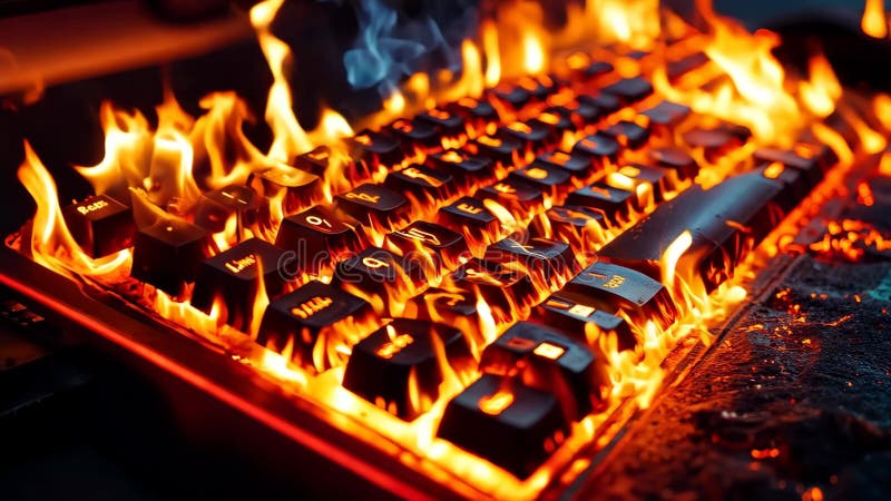 A Close Up of a Keyboard on Fire Stock Illustration - Illustration of ...