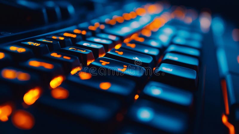 Close-up of an Illuminated Keyboard with Orange Backlighting Stock ...