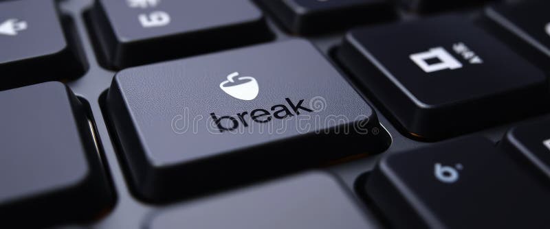 Close Up Keyboard; Highlighted Break Key with Coffee Cup Icon, Break ...