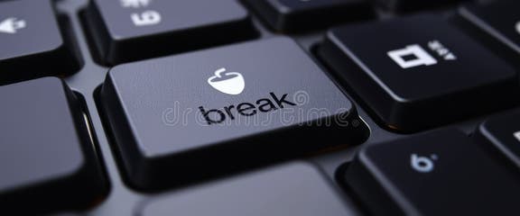 Close Up Keyboard; Highlighted Break Key with Coffee Cup Icon, Break ...