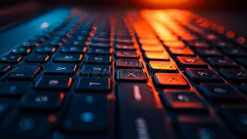 Close Up Illuminated Keyboard Orange Blue Lighting Stock Photos - Free ...