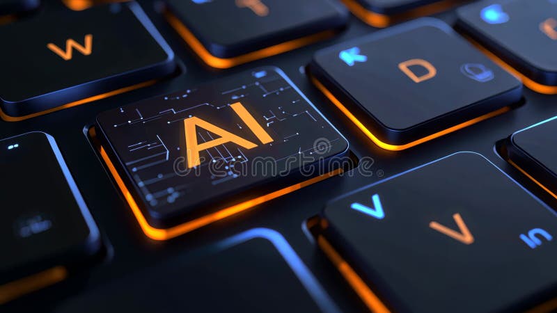 Close-up of a Keyboard Key with the Letters AI Glowing in Orange Light ...