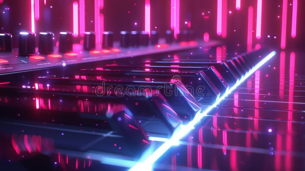 A Close Up of a Keyboard with Lights Shining on it, AI Stock ...