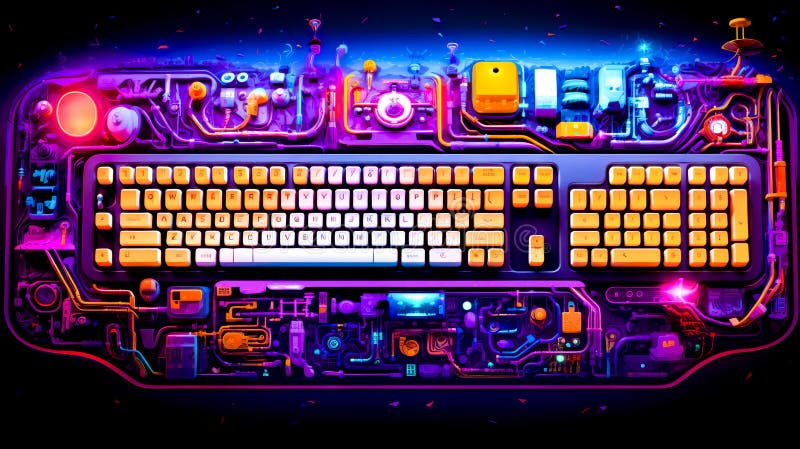 Close Up of Keyboard with Lot of Orange and Blue Lights. Generative AI ...