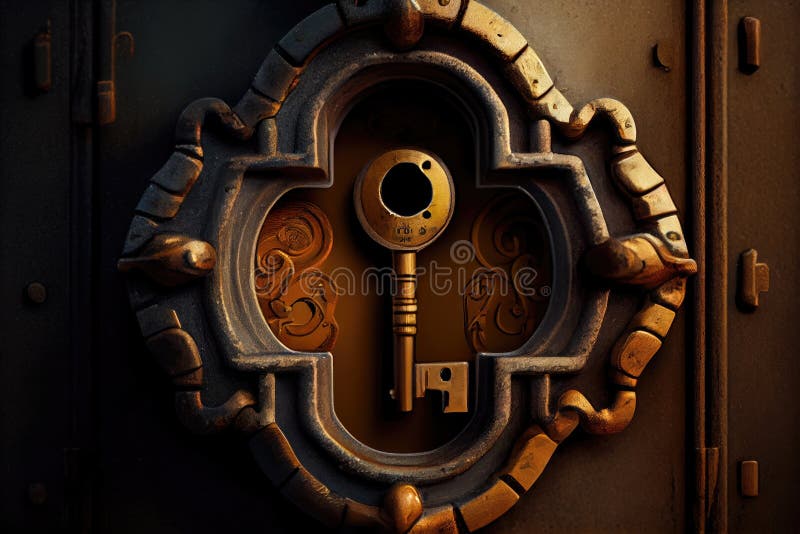 Close-up of a Keyhole, with the Key Still Inserted Stock Illustration ...