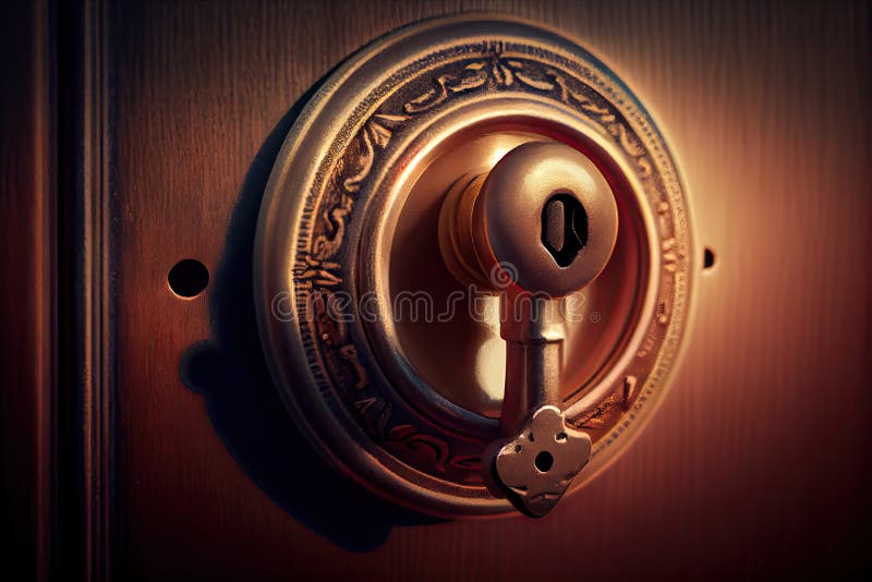 Close-up of a Keyhole with a Single Key in the Lock, Providing Visual ...