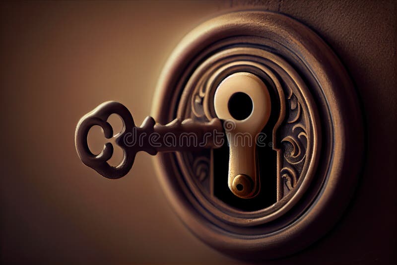 Close-up of a Keyhole with a Single Key in the Lock, Providing Visual ...