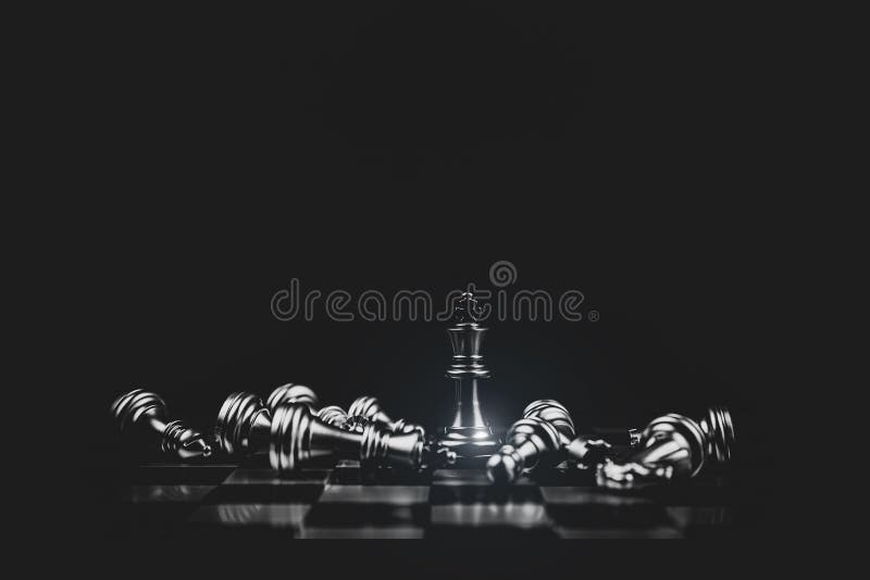Close-up King Chess Standing Winner with Falling Chess on Chess Board ...