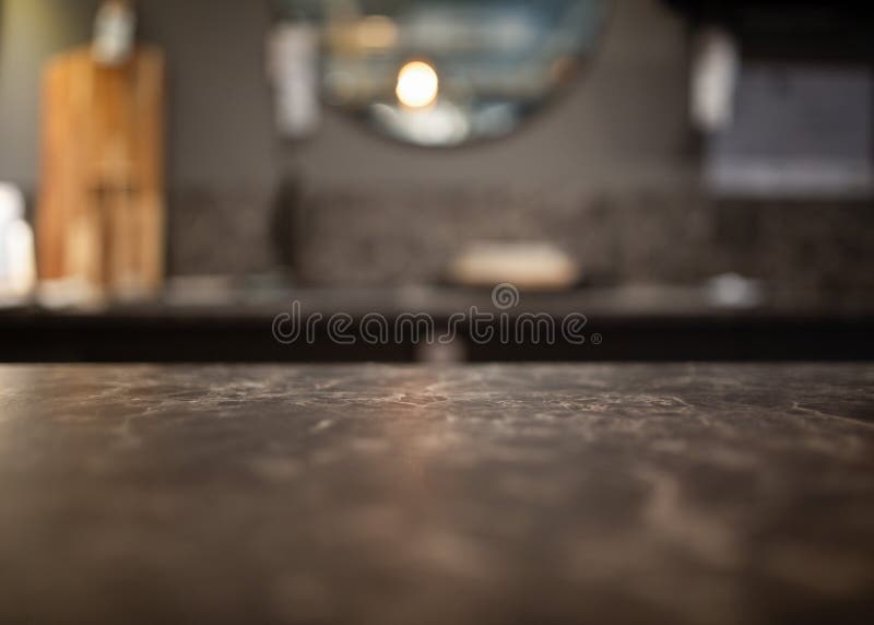 Close Up of Kitchen Countertop with Blurred Background Stock Image ...