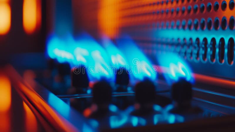 A Close-up of a Kitchen Gas Stove with a Vibrant Rainbow-colored Flame ...