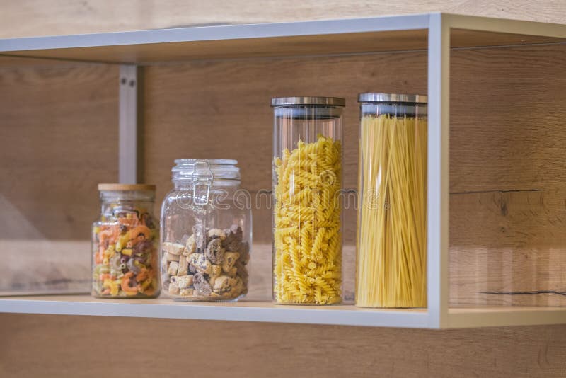 Close Up of the Kitchen Objects - Cookie Jar, Jars with Pasta Stock ...