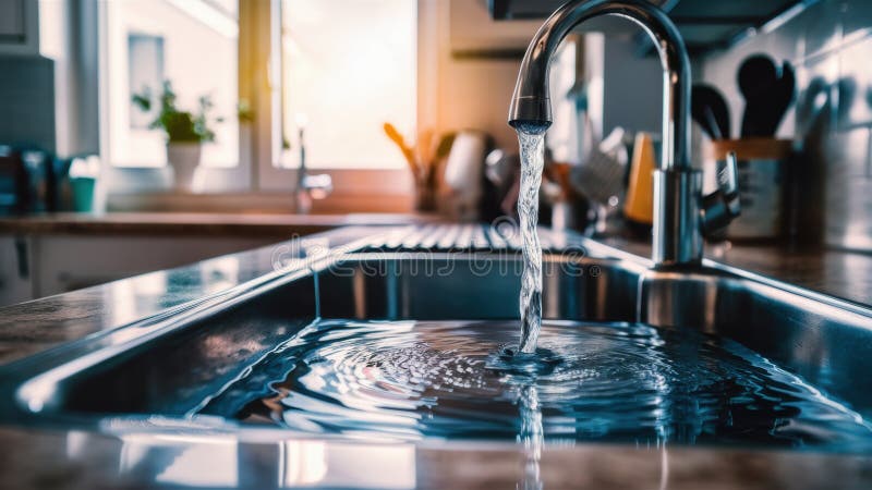 A Close Up of a Kitchen Sink with Water Running from it, AI Stock Photo ...