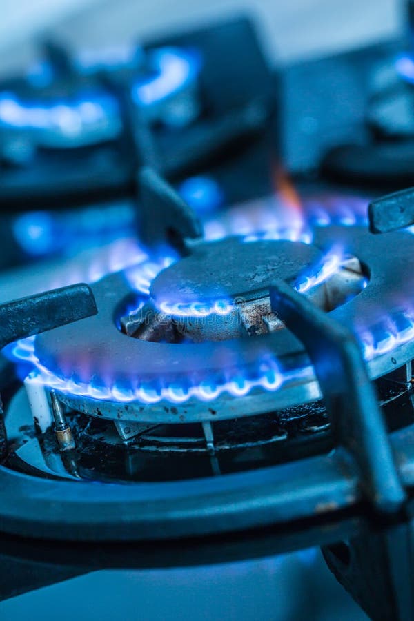 Close-up Kitchen Stove Cook with Blue Flames Burning Stock Image ...
