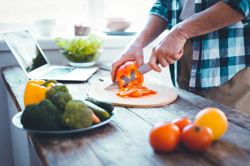 Close Up of a Kitchen Table during Food Preparation Process Stock Photo ...