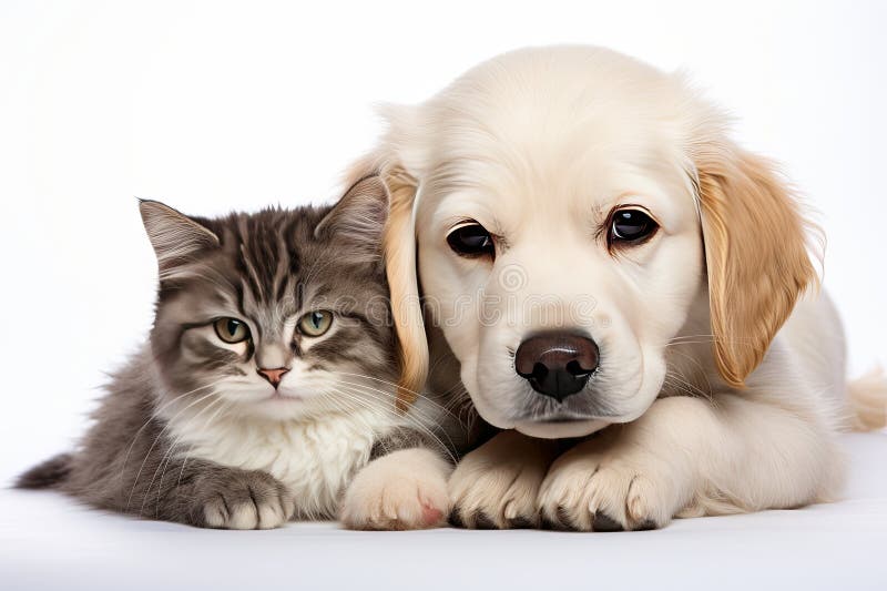 Close Up Kittens Cat and Adorable Dog Together Lying Stock Illustration ...