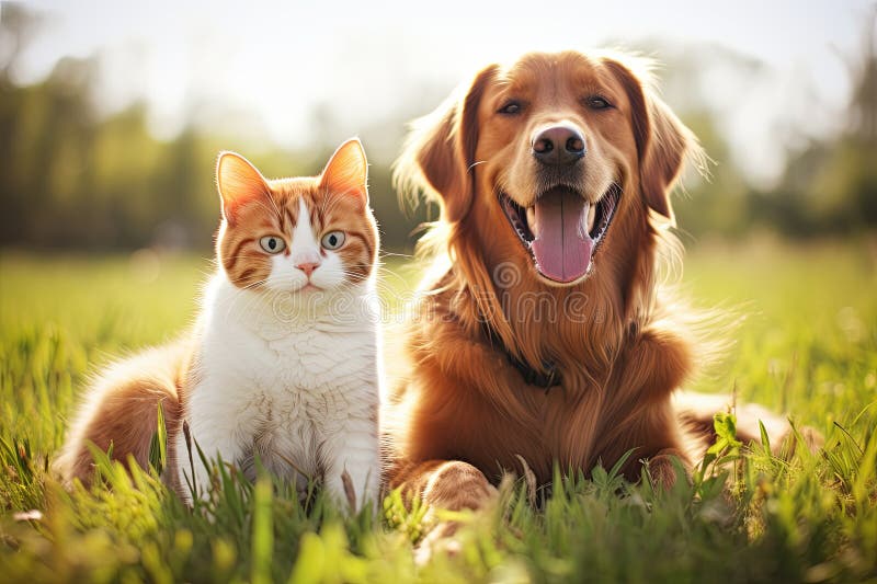 Close Up Kittens Cat and Adorable Dog Together Lying Stock Illustration ...