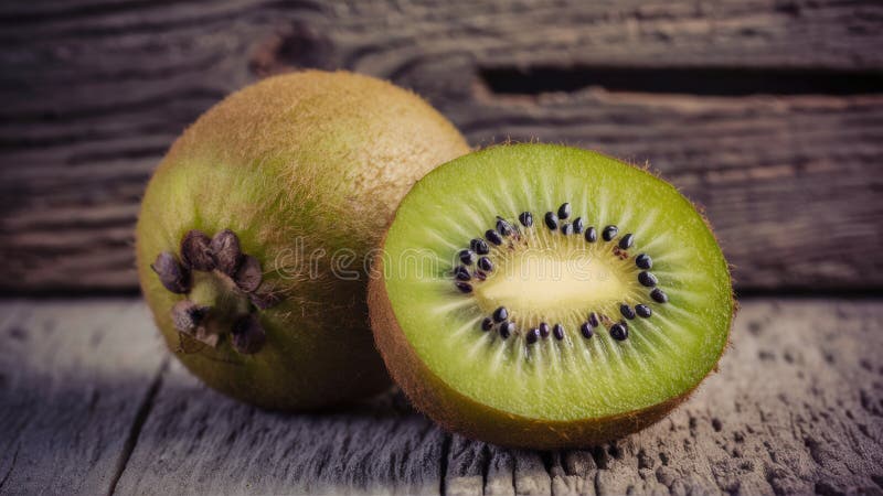 A Close Up of a Kiwi Fruit on Top of Wood, AI Stock Photo - Image of ...