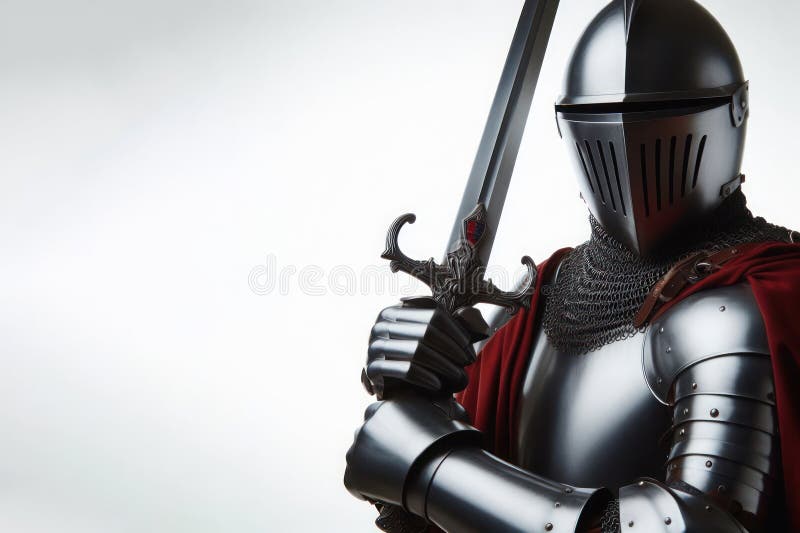 Close-up of a Knight in Armor and with a Sword. Space for Text. Stock ...