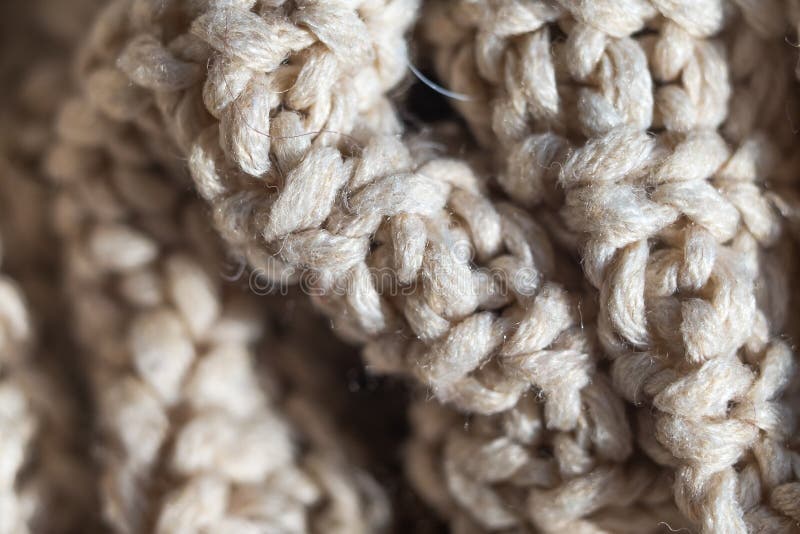 Close-up Knit Stitching Beige Close-up, Handmade Woolen Fabric. Stock ...