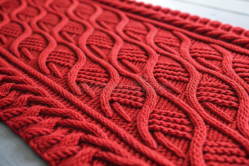 Close-up Knitting Pattern in Red - Generated by Ai Stock Illustration ...