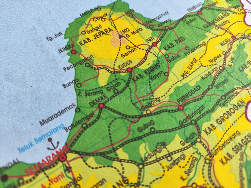 Kudus Regency Map and Major Cities Around it on Physical Map Stock ...