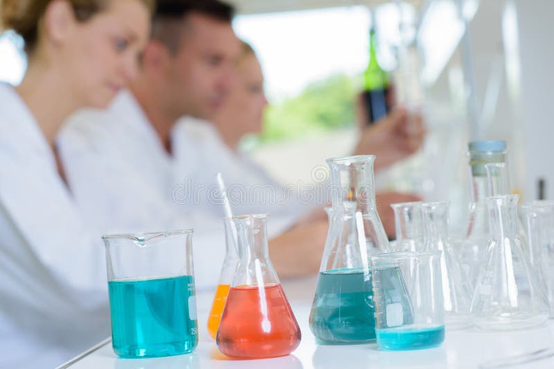 Close up lab flask stock image. Image of medical, work - 257190601