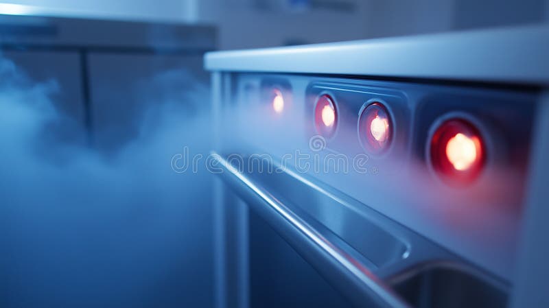 Close Up of Lab Freezer with LED Indicators Displaying Operational ...