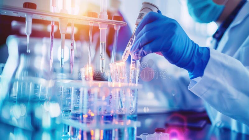Close-up of Lab Technicians Using Pipettes and Test Tubes Stock ...