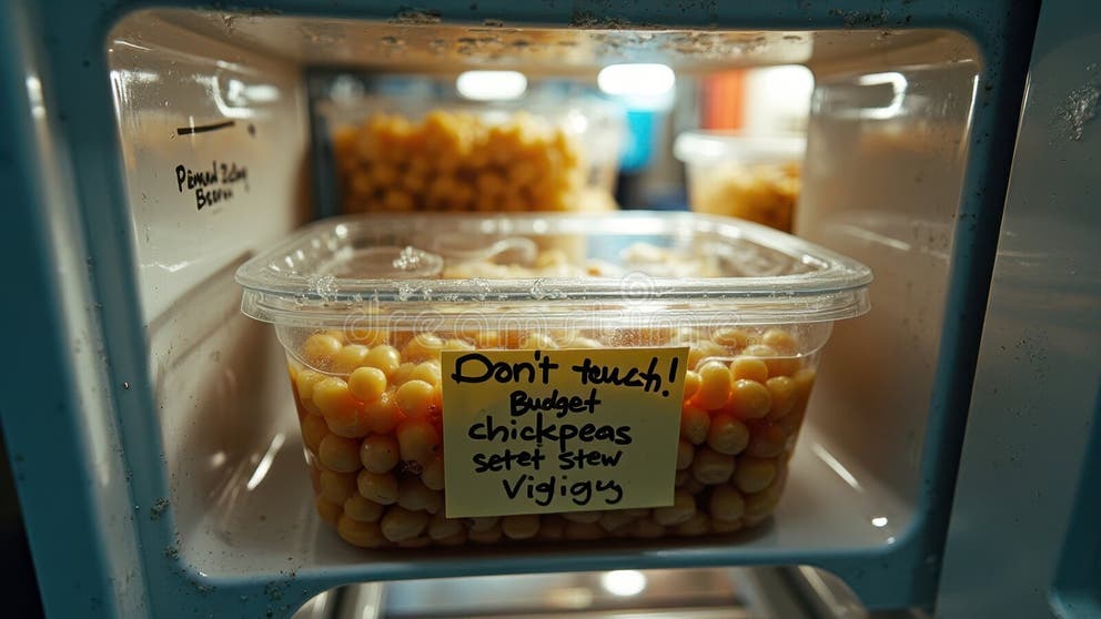 Close-up of Labeled Container with Cooked Chickpeas in Refrigerator ...